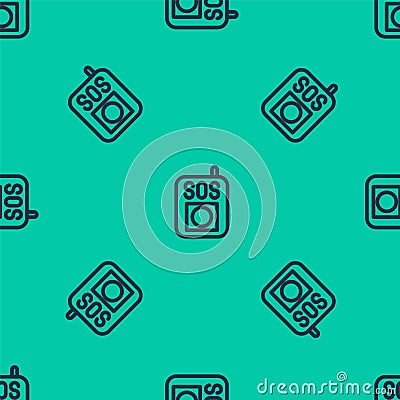 Blue Line Press The SOS Button Icon Isolated Seamless Pattern On Green ...