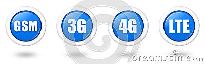 Blue LTE, 4G, 3G And GSM Telecommunication Icon Se Stock Photos - Image ...