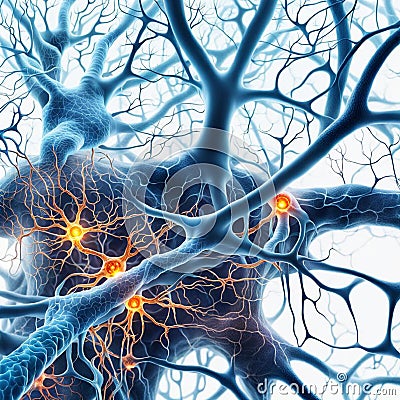 Blue Nerve Cells With Impulses On A White Background Royalty-Free Stock ...