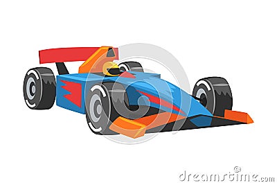 Blue Racing Car On Pit Stop, Fast Motor Racing Bolid Cartoon Vector ...