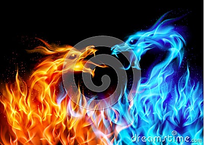 Blue And Red Fire Dragons Stock Photo - Image: 21112960