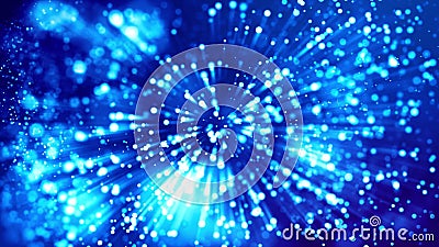 Blue Shiny Sparkling Particles with Light Rays Move in a Viscous Liquid ...