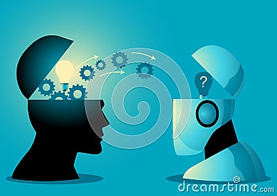 Blue Silhouette Knowledge Transfer AI Learning Cartoon Vector ...