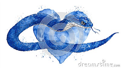 Blue Snake Coiling Heart Shape In Hand-Drawn Illustration ...