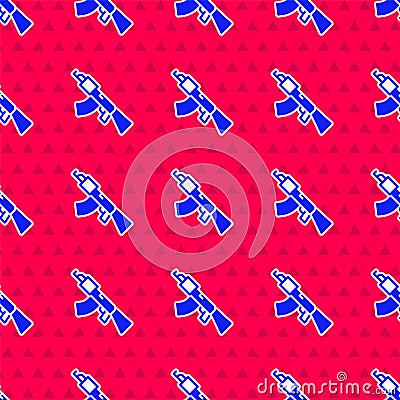 Blue Submachine Gun Icon Isolated Seamless Pattern On Red Background ...
