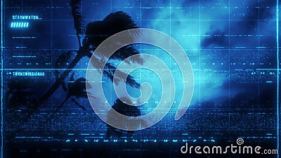 Glowing Blue Digital Display Surveillance Camera Storm Footage Loop ...