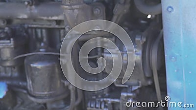Blue Traktor Belarus Black Engine Motor in Working Stock Video - Video ...
