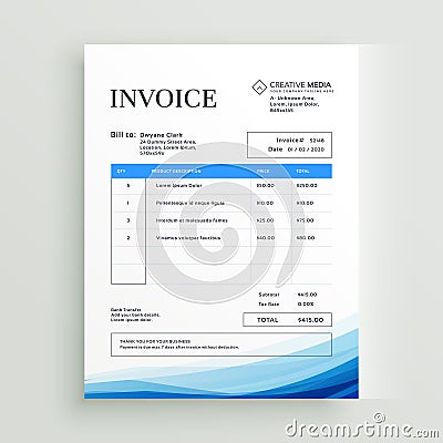 Invoice Template Design with Blue Wavy Shape Stock Vector ...