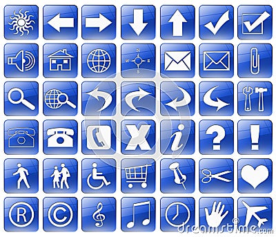 Blue Square Icons Set Part 1 Stock Illustration - Illustration of link ...