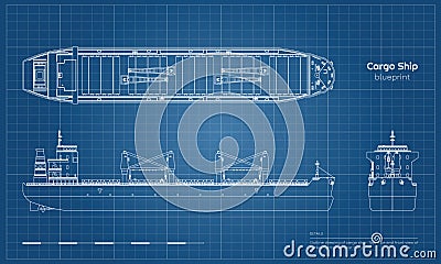 Blueprint Of Cargo Ship On White Background. Top, Side And Front View ...