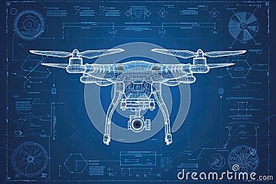 Blueprint Of A Flying Device, Detailed Schematic Design For Aerodynamic ...