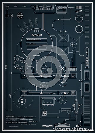 Blueprint Infographics Drawing A Schematic Stock Photo - Image: 21426450