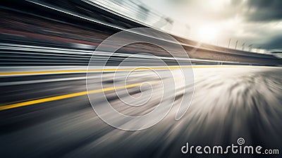 A Blurred Racing Track In Motion, With A Grandstand In The Background ...