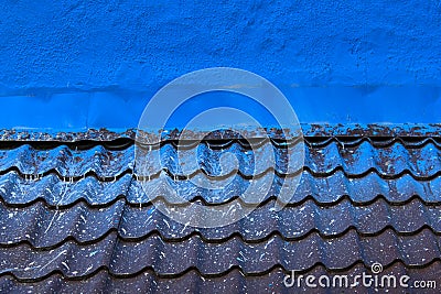 Blurry Image Of Blue Wall And Roof Stained With Blue Paint, Cropped ...