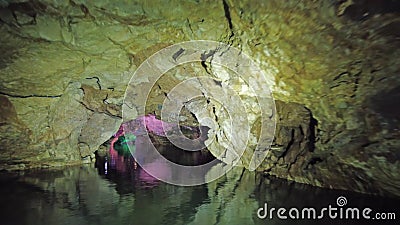 Boating on Underground River in Dark Cave Stock Video - Video of ...