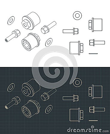 Bolts, Adapters And Wheel To Axle Fasteners Cartoon Vector ...