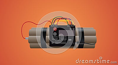Bomb Dynamite With Timer And Wire Orange Background Royalty-Free Stock ...