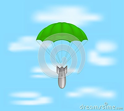 Bomb At Green Parachute On Blue Sky Stock Images - Image: 34416334