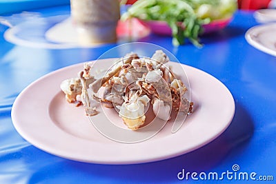 Bone Fragments Of Chickens Select Focus,Chicken Bone Is Placed On A ...