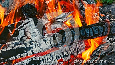 Bonfire. Smoldering Logs. Embers. Two Logs are Falling Out of the Fire ...