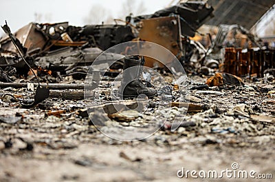 Boot Among The Destroyed Armored Vehicles Royalty-Free Stock ...