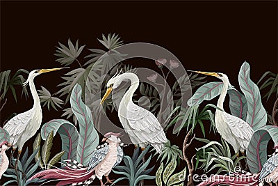 Border In Chinoiserie Style With Storks And Peonies. Vector ...