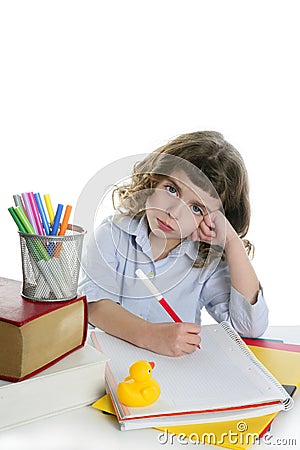 Bored Student Little Girl Isolated On White Royalty-Free Stock Image ...