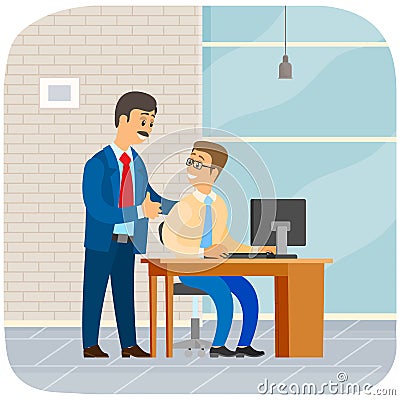 Boss Instructing Subordinate At Workplace. Male Office Workers Talking ...