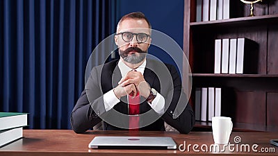 The Boss, Whose Face Was Full of Beard, Was Wearing Glasses with a ...