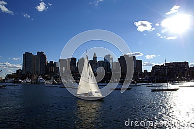 Boston Harbor Downtown Skyline And Sailboat Stock Photography - Image ...