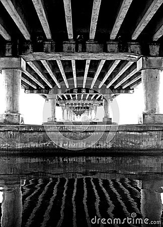 Bottom View Of The Reinforced Concrete Bridge Over The River. Bridge ...