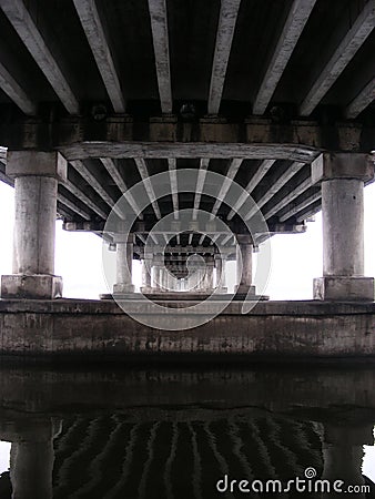 Bottom View Of The Reinforced Concrete Bridge Over The River. Bridge ...
