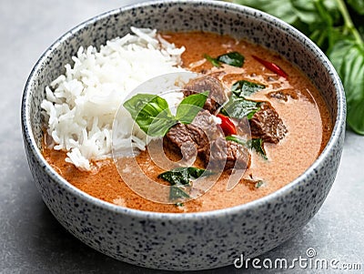 A Bowl Of Beef Curry With Rice And Greens Royalty-Free Stock Image ...