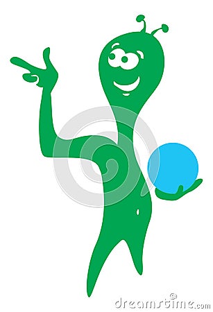 Bowling Alien. Cheerful Green Alien Also Enjoys Bowling. Royalty-Free ...
