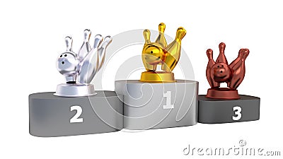 Bowling Podium with Gold Silver and Bronze Trophy in Infinite Rotation ...
