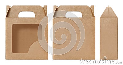 Box Brown Window Shape Cut Out Packaging Template, Empty Kraft Box ...