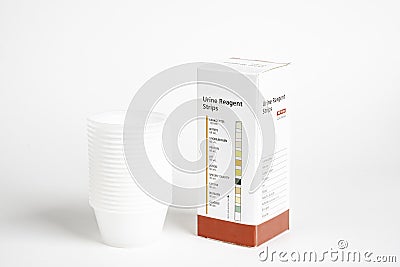 Urine Strips Box And A Stack Of Plastic Containers Editorial Photo ...