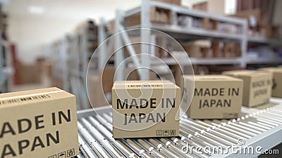 Boxes with MADE in JAPAN Text on Warehouse Conveyor. Looping Animation ...
