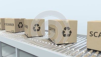Boxes with Scanners on Roller Conveyor. Loopable 3D Animation Stock ...