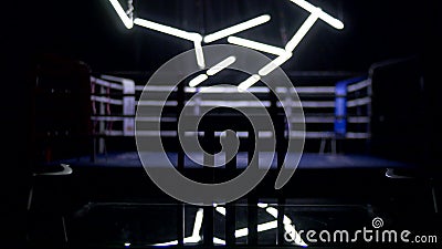 Boxing Ring and Two Chairs with Table Dark Background. View of a ...
