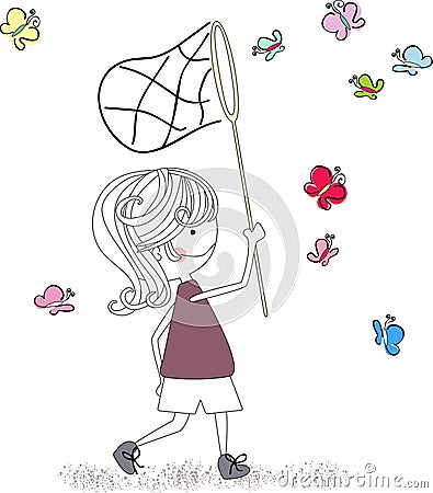 Boy Catching Butterflies Cartoon Vector | CartoonDealer.com #10069525