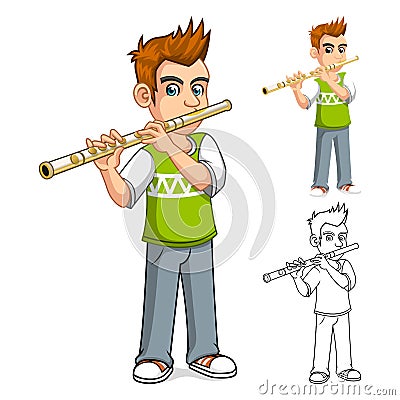 Boy Playing Flute Cartoon Character Stock Vector - Image: 59578050