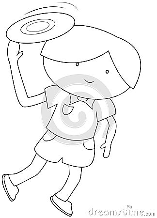 Boy Playing With A Frisbee Coloring Page Stock Illustration - Image ...