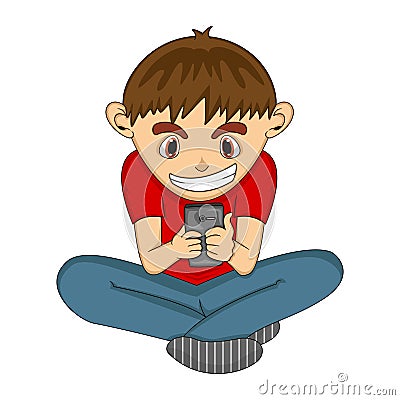 Boy Playing With Mobile Phone Cartoon Stock Vector - Image: 72858497