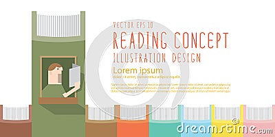 Boy Reading A Book In The Window Of The Spine Book Heading Banner Flat ...