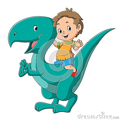 The Boy Is Riding The Dinosaur Megalosaurus Vector Illustration ...