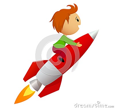 Boy Riding Red Rocket Vector Illustration | CartoonDealer.com #17821782