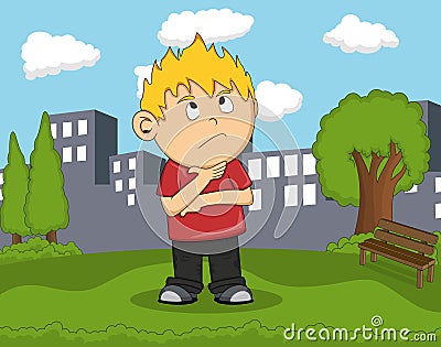 A Boy Thinking On The Park Cartoon Vector Illustration | CartoonDealer ...