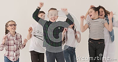 Children Jumping and Clapping in Studio Stock Video - Video of girls ...
