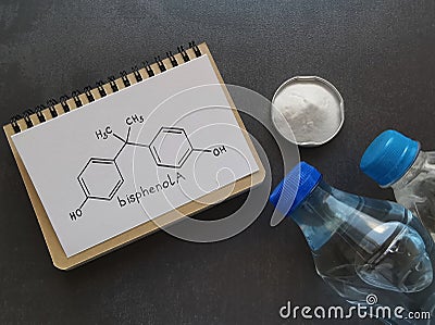 BPA, Structural Chemical Formula Of Bisphenol A With White Powder And ...